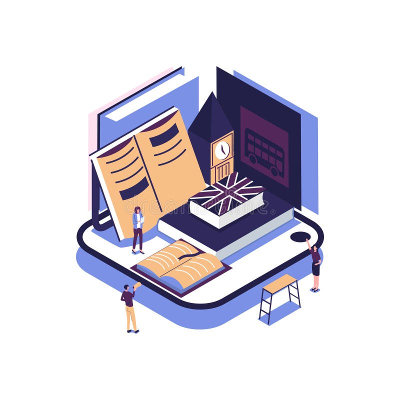 School Subject English Flat Style Isometric Illustration Vector Design Stock Vector ...