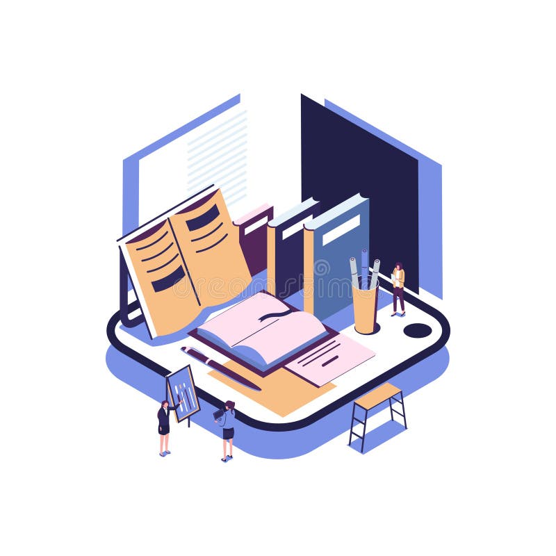 School Subject Language Flat Style Isometric Illustration Vector Design ...