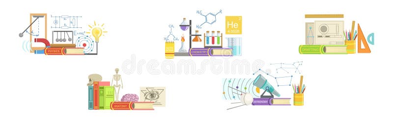 School Subject and Science Education Supply Composition Vector Set ...