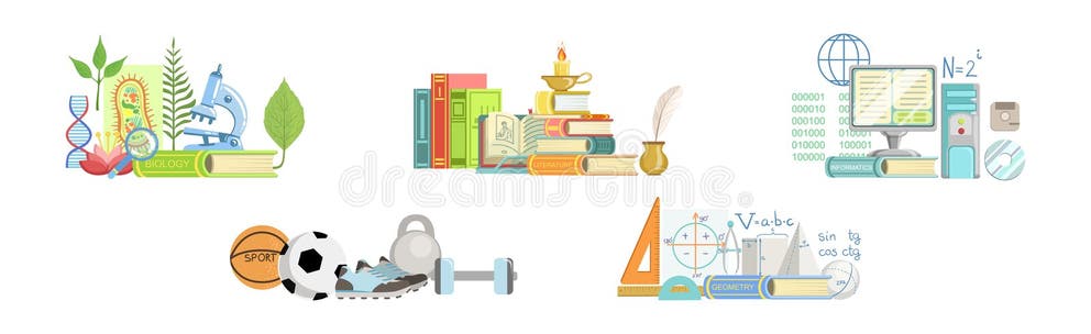 School Subject and Science Education Supply Composition Vector Set ...