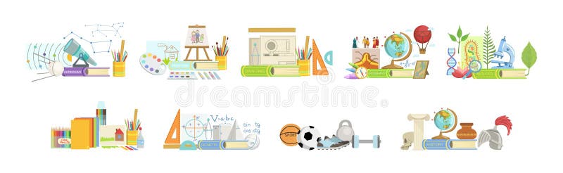 School Subject and Science Education Supply Composition Vector Set ...