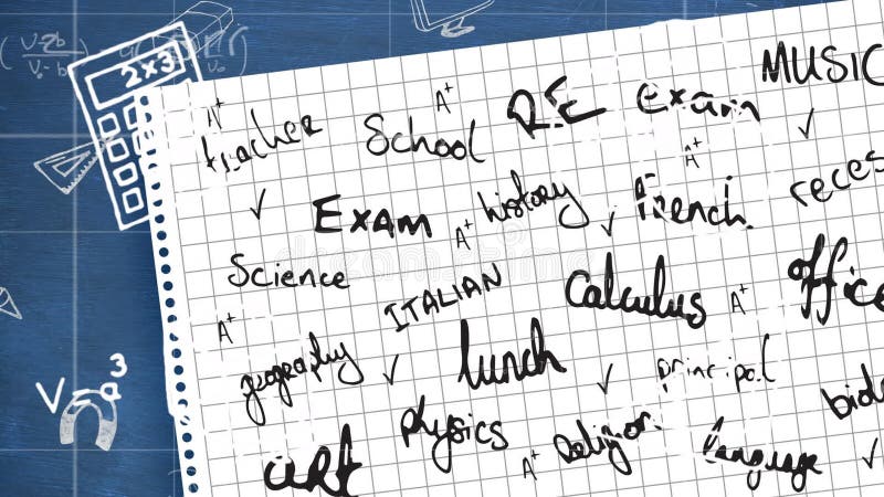 School Subjects Written on Grid Paper with Back To School Animation ...