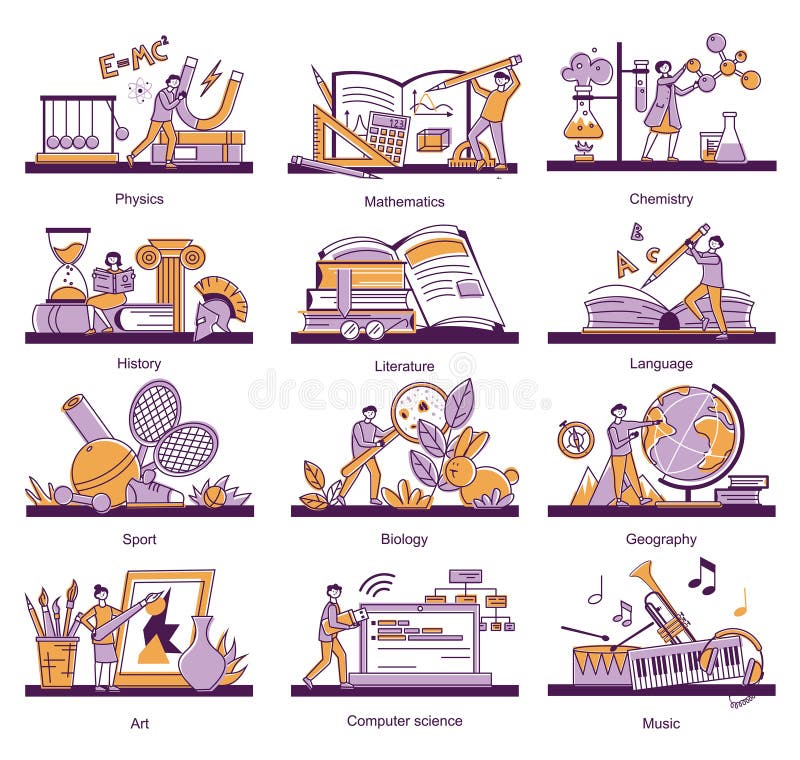 School Subjects Compositions Set Stock Vector - Illustration of ...