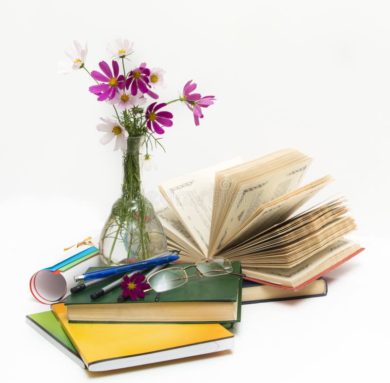School Subjects and Flowers in a Vase. Stock Photo - Image of gift ...