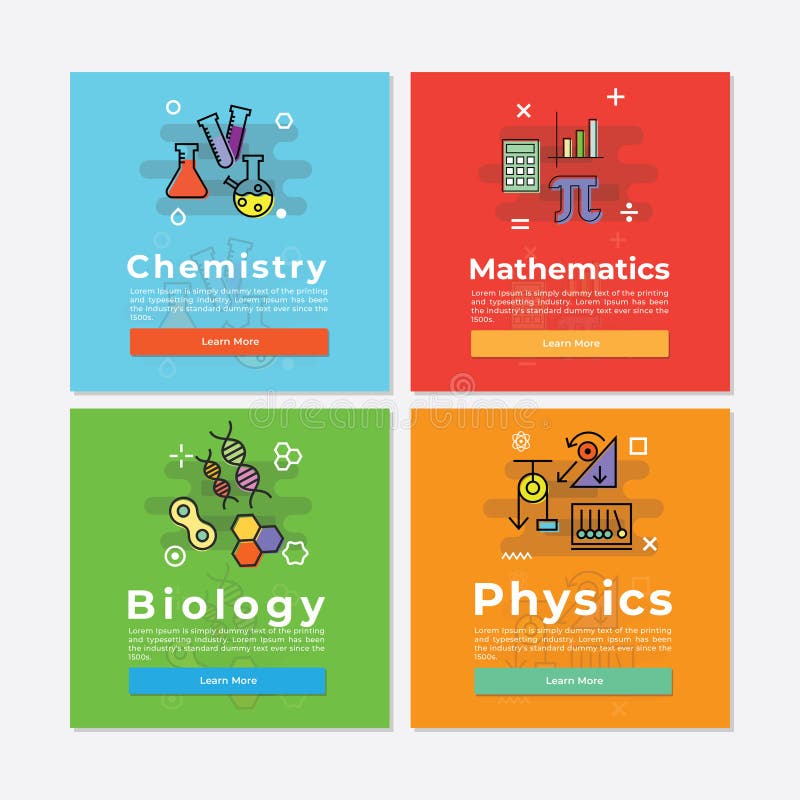 School Subjects of Mathematics, Physics, Chemistry and Biology Banner ...