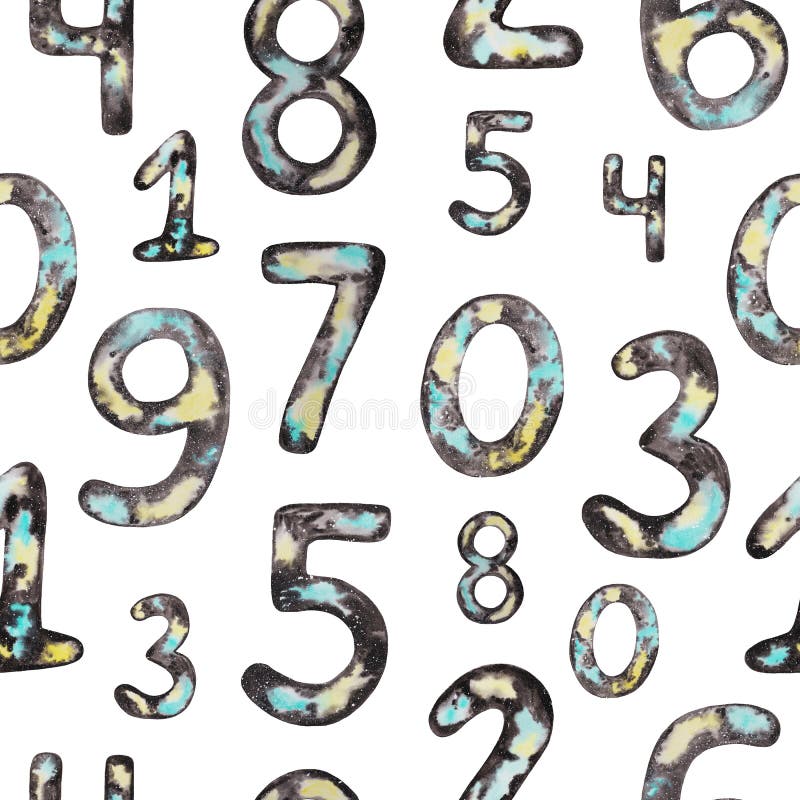 School Subjects, Numbers with a Space Pattern. Seamless Hand Drawn ...