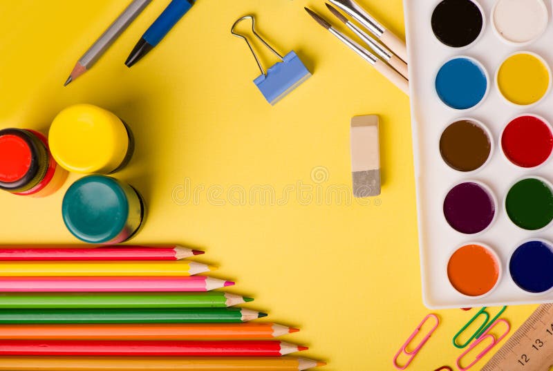 School Supplies at Abstract Colorful Background Texture Stock Image ... School Supplies at Abstract Colorful Background Texture Stock Image ...
