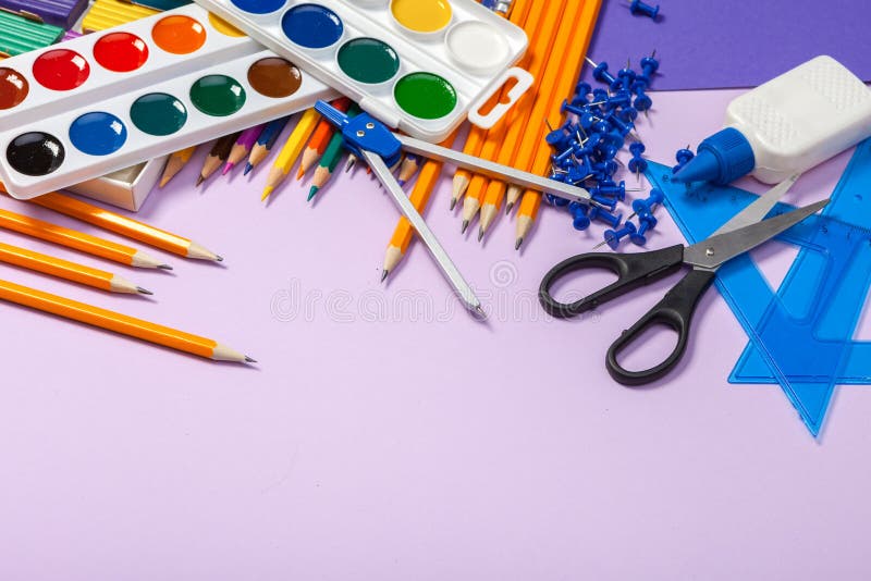 School Supplies at Abstract Colorful Background Texture Stock Photo ... School Supplies at Abstract Colorful Background Texture Stock Photo ...