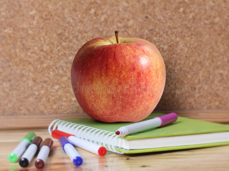 School supplies and apple. stock image. Image of teaching - 58692705