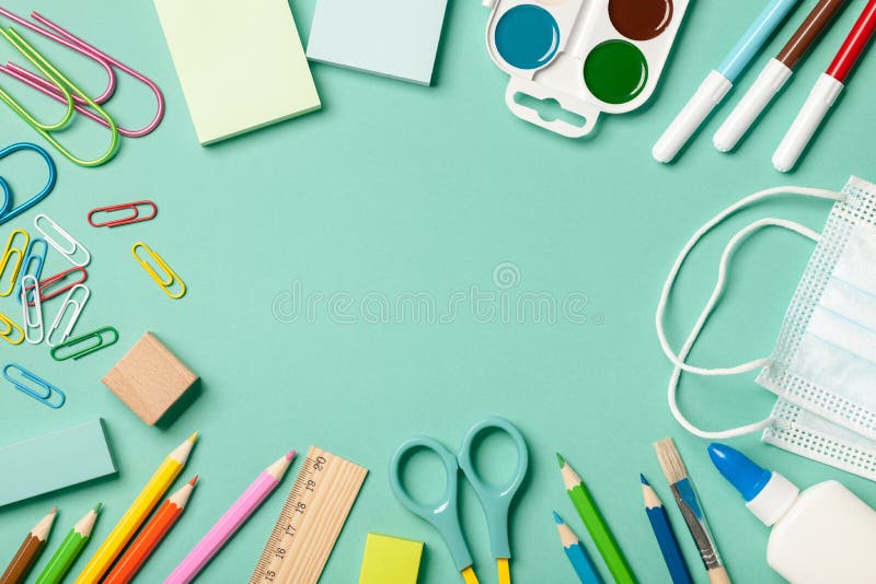 School supplies background stock photo. Image of corona - 203009306