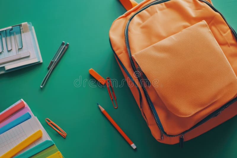 School Supplies and Backpack Stock Photo - Image of generated ...