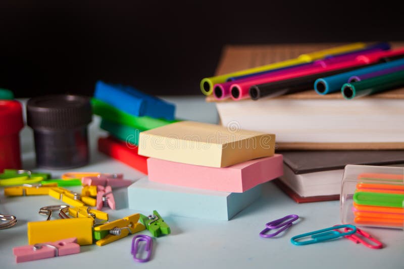 School Supplies and Books on the Table. Stock Photo - Image of desk ...
