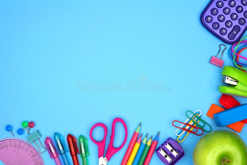 School Supplies Corner Border on a White Background Stock Photo - Image ...