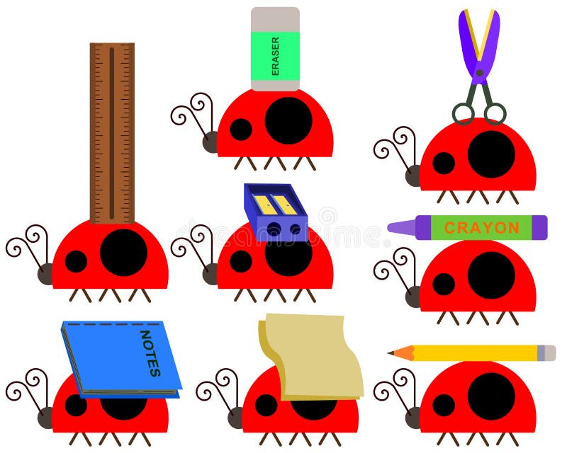 School supplies with a bug stock illustration. Illustration of supplies ...