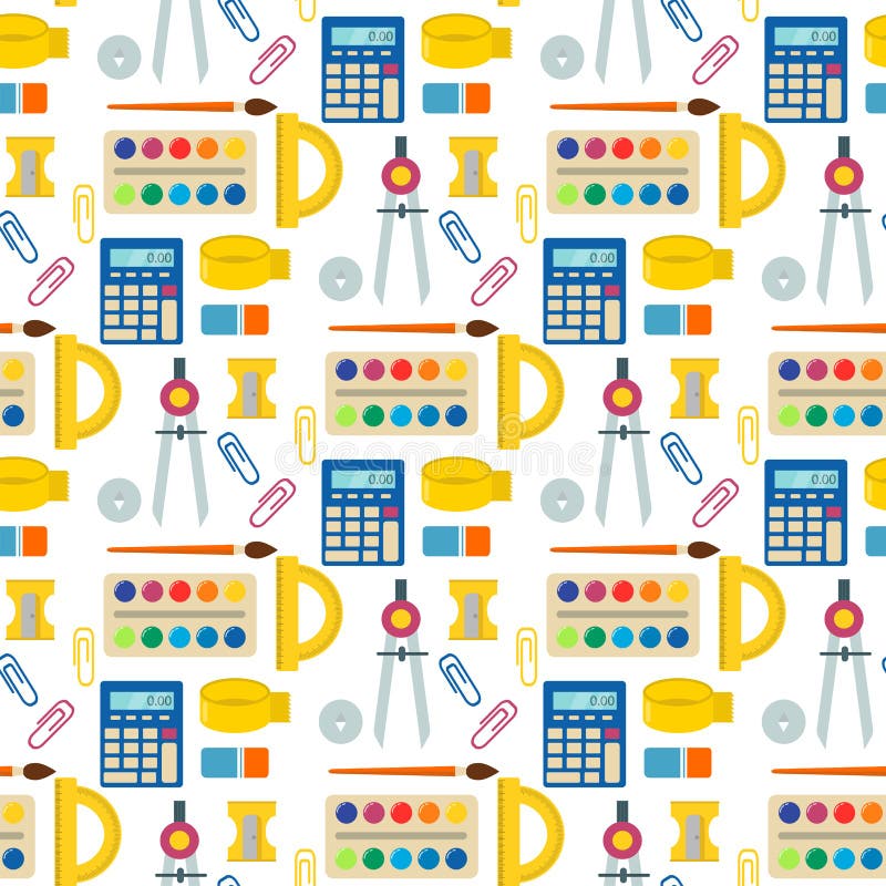 School Supplies Children Stationary Educational Accessory Seamless ...