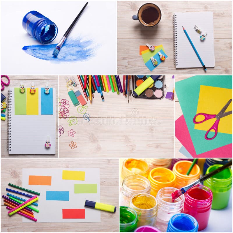School supplies collage stock photo. Image of desk, homework - 80377420