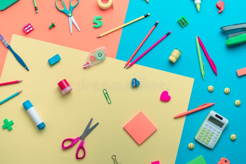 School Supplies on a Colored Background Stock Photo - Image of ...