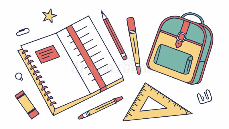 School Supplies Composition with Backpack and Notebook Vector Design ...