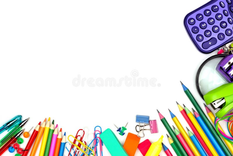 School Supplies Corner Border on a White Background Stock Photo - Image ...
