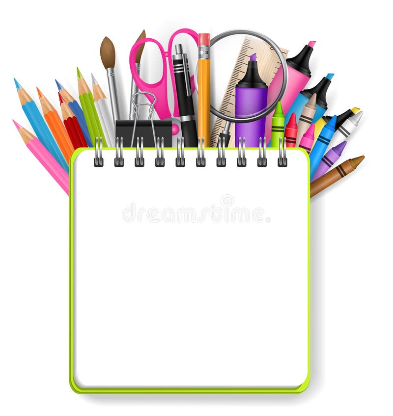 School Supplies Design Background with Empty Space for Text in a Ring ...