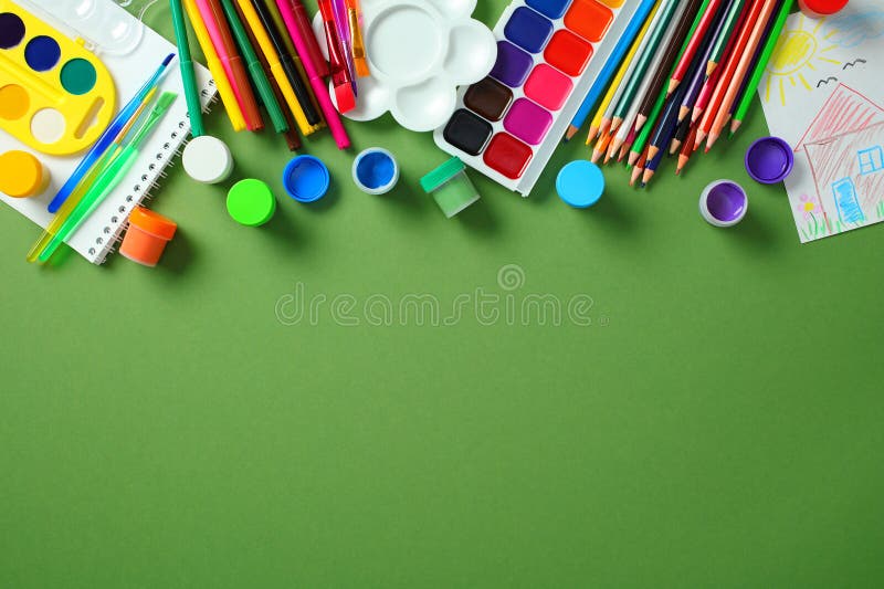 School Supplies for Drawing and Painting: Top View Border Frame Stock ...