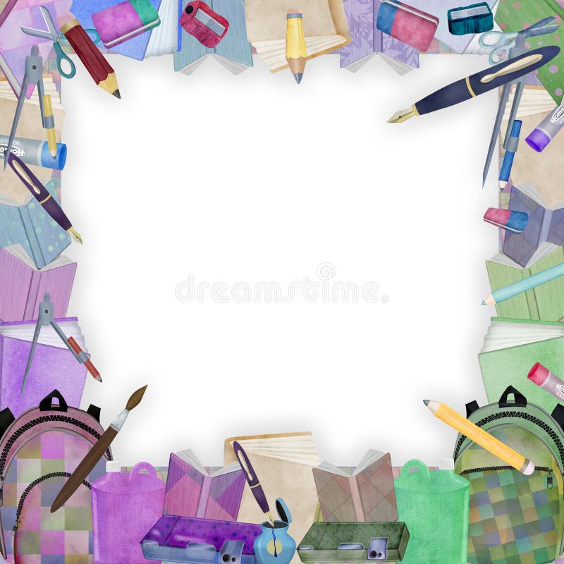 School Supplies Frame on Transparent Background. Stock Illustration ...