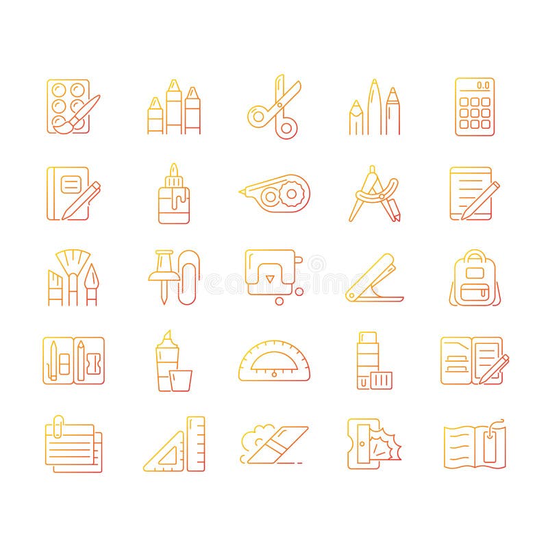 School Supplies Gradient Linear Vector Icons Set Stock Vector ...