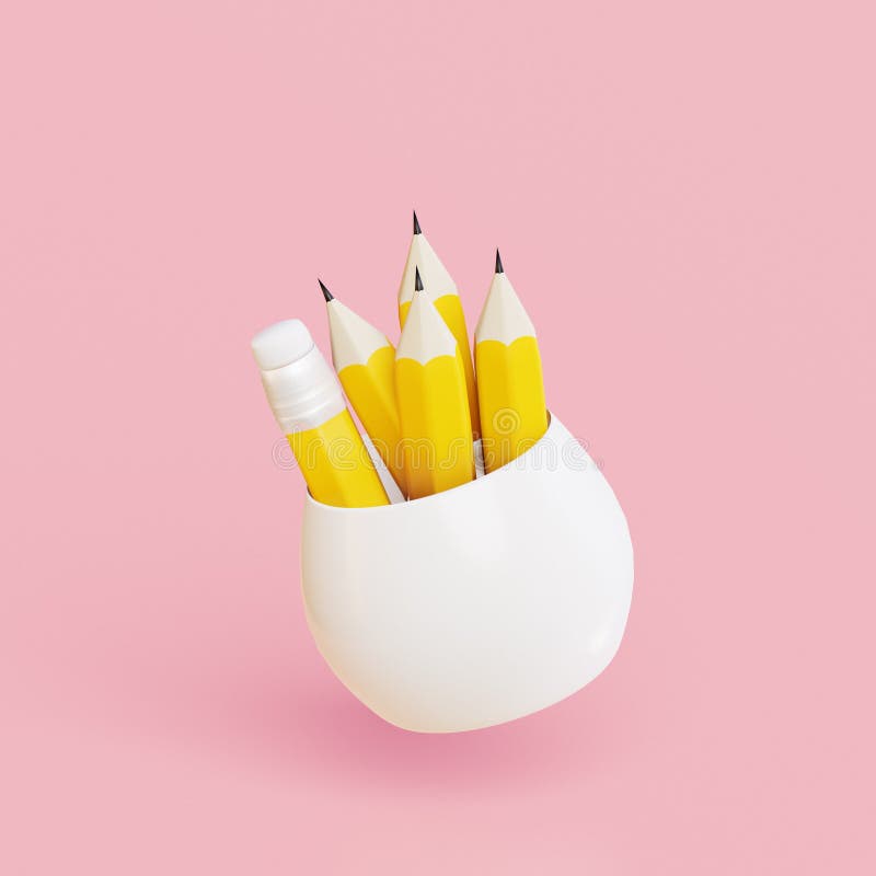 School Supplies Icon. Yellow Pencils in Basket Stock Illustration ...