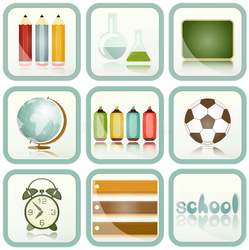 School Supplies icons set stock vector. Illustration of pencil - 25829419