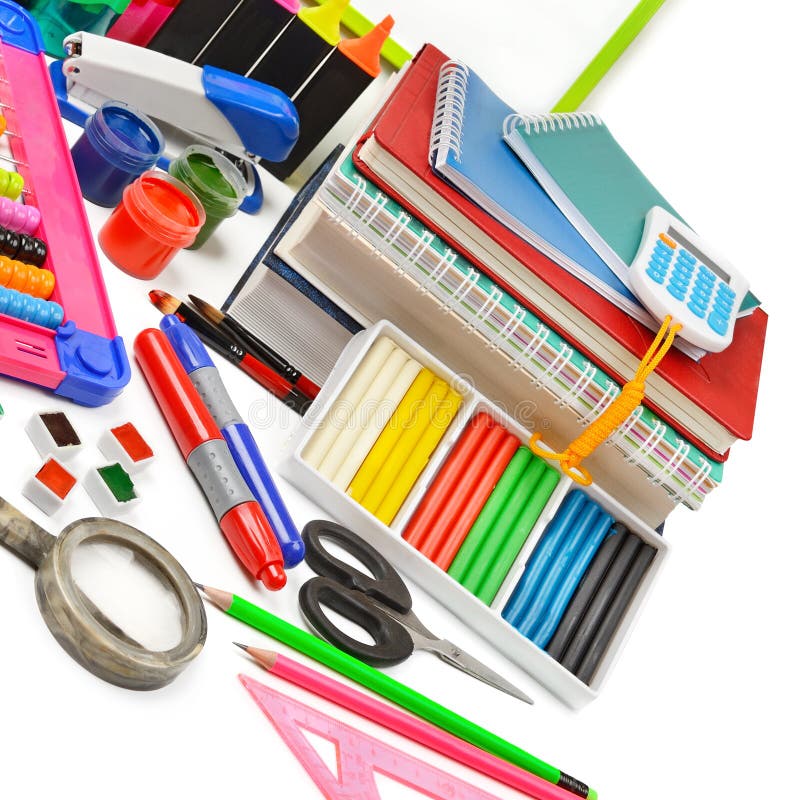 Set School Supplies Isolated on White Background. School Sale Stock ...