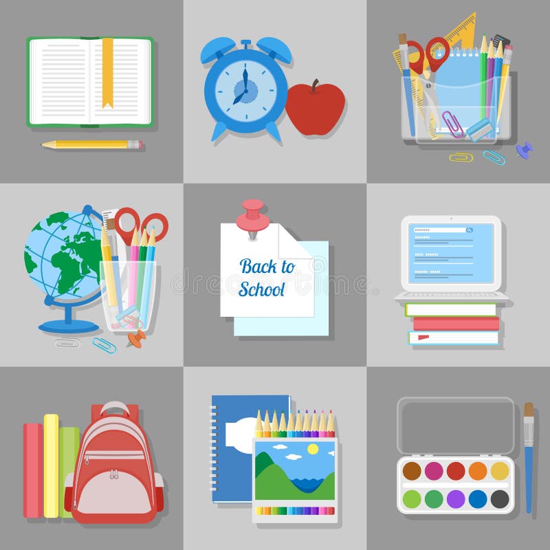 School Supplies and Items Set. Back To School. Education and Learning ...