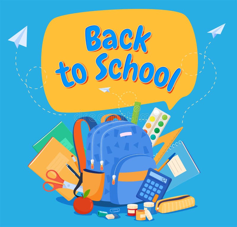 School Supplies for Learning. a Backpack with Items for Study. Back To ...