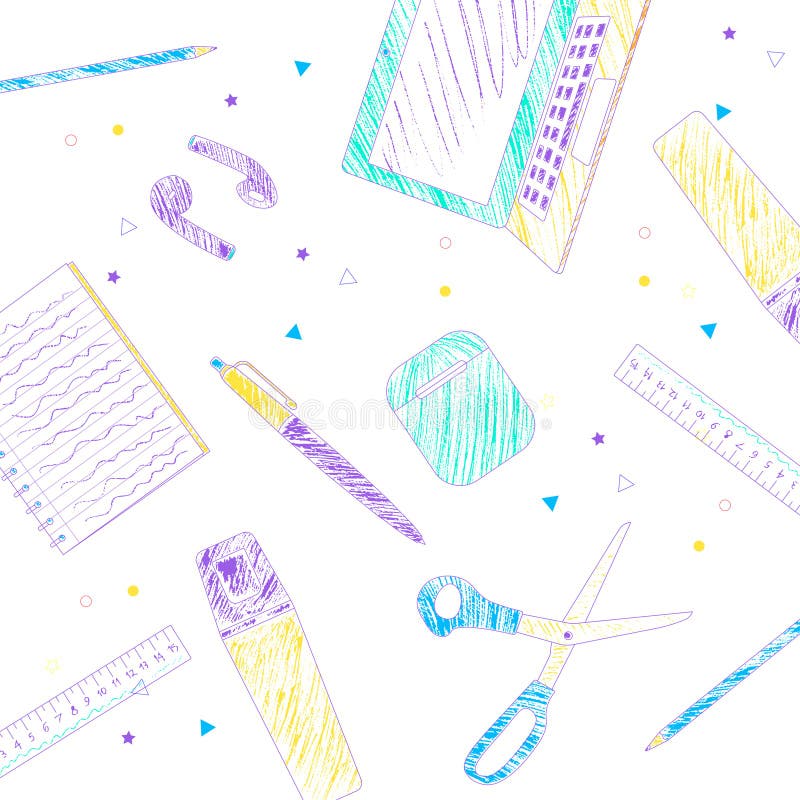 School Supplies Learning Education Coloring Pencils Style Square ...