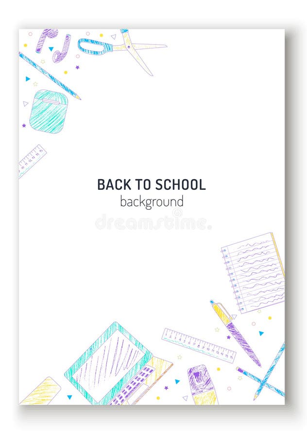 School Supplies Learning Education Coloring Pencils Style Vertical ...