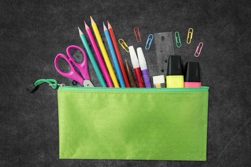 School Supplies in Pencil Case Stock Photo - Image of school, education ...
