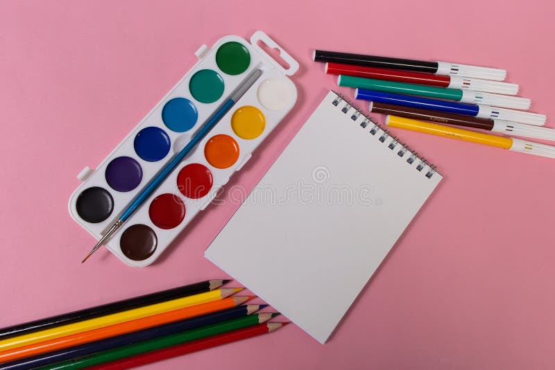 School Supplies on a Pink Board. Back To School Stock Photo - Image of ...