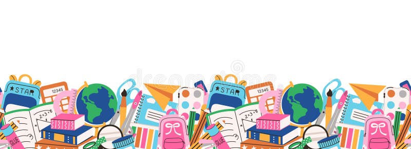 School Supplies Seamless Border. Education Endless Frame. Study Tools ...