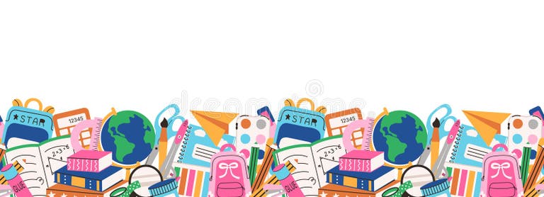 School Supplies Seamless Border. Education Endless Frame. Study Tools ...