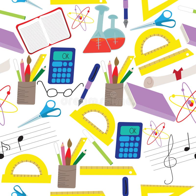 School Supplies Seamless Pattern , Accesories Used in School Stock ...