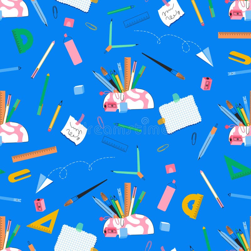 School Supplies Seamless Pattern Vector Illustration Isolated Stock ...