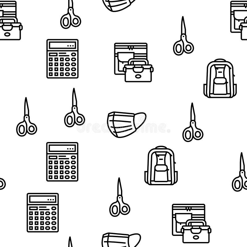 School Supplies Stationery Tools Vector Seamless Pattern Stock Vector ...