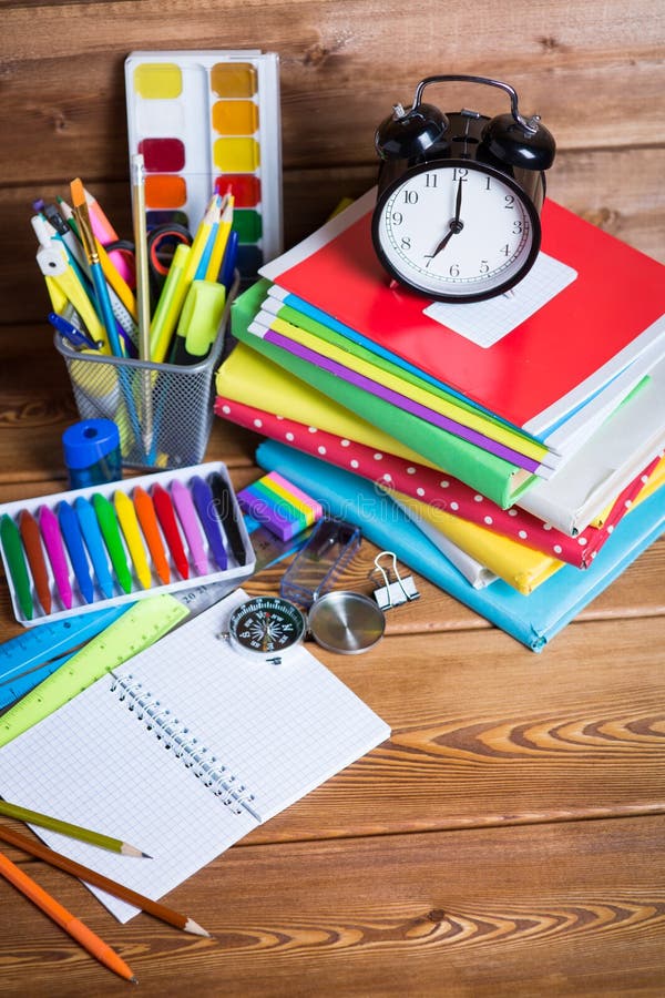 School supplies on table stock photo. Image of desk, numbers - 94254888