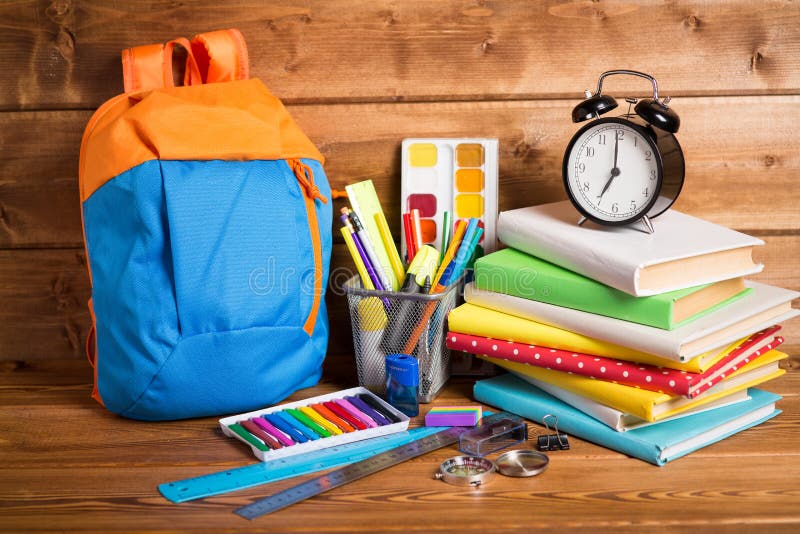 School supplies on table stock image. Image of table - 94254889