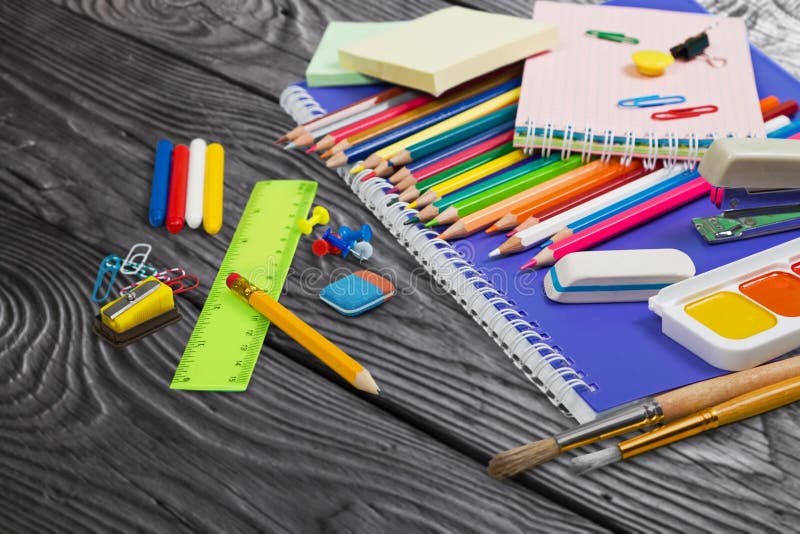 School Supplies on the Table Stock Image - Image of supplies, template ...