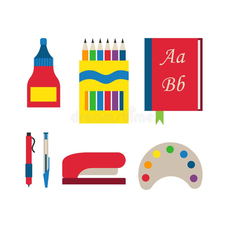 School Supplies Vector Illustration. Stock Vector - Illustration of ...