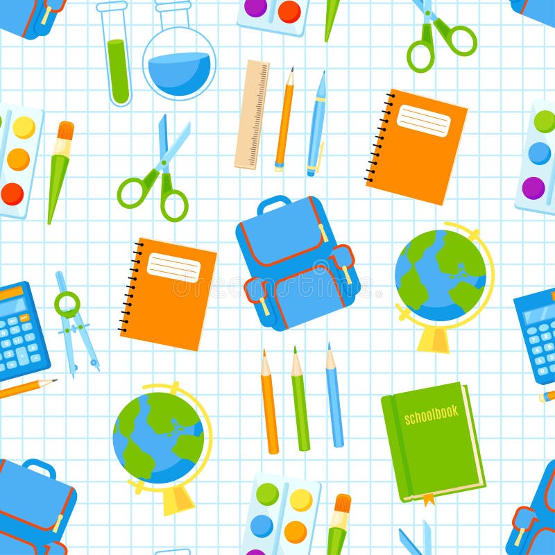 School Supplies Vector Seamless Pattern. Stock Vector - Illustration of ...