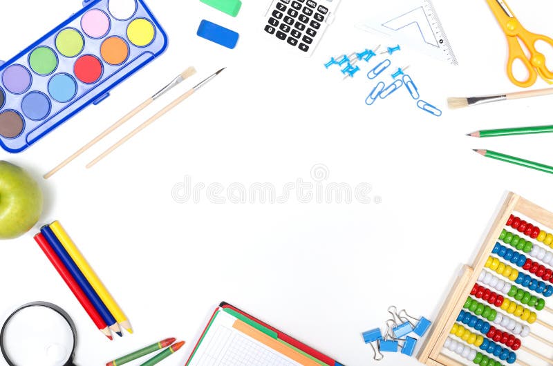 School Supplies On White Background Stock Photo - Image of magnifier ...