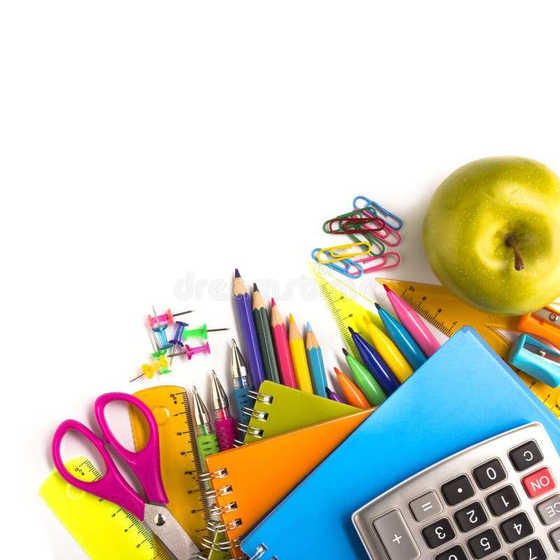 School Supplies on White Background Stock Photo - Image of background ...