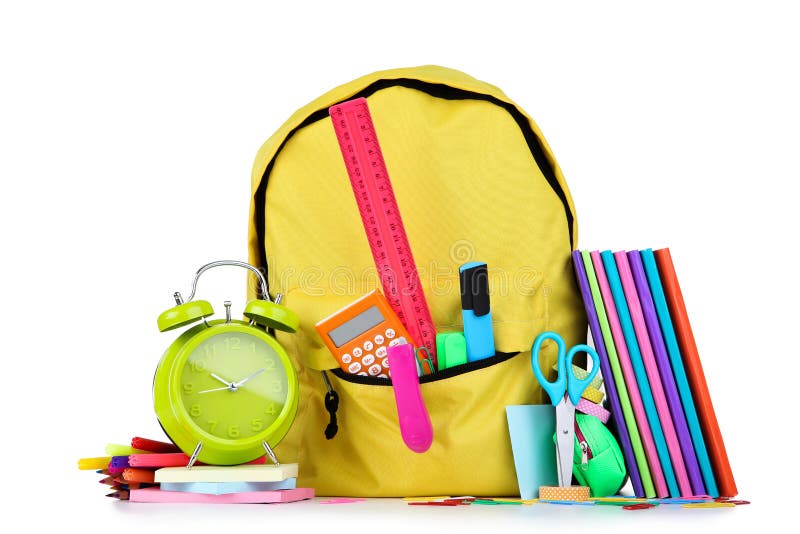 School Supplies with Backpack Stock Photo - Image of learn, object ...