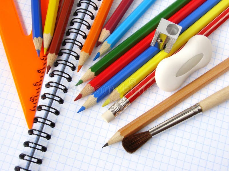 School Books, Stacked, with Pencils Stock Image - Image of school ...